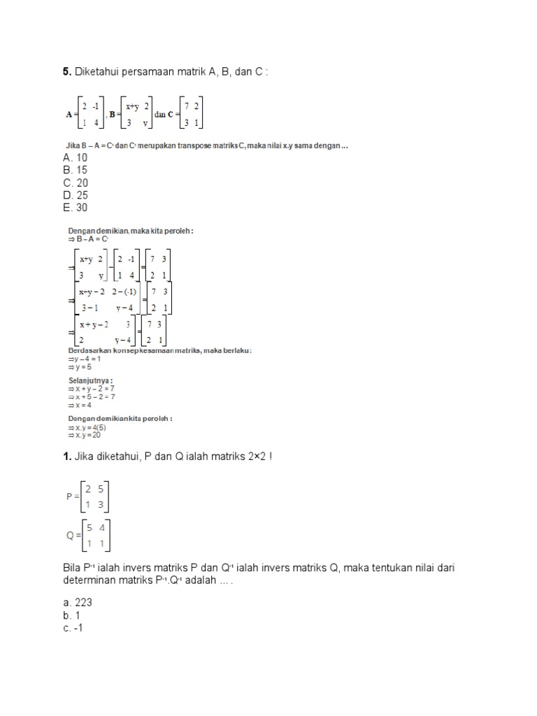 Soal Matriks Kelas 11 | PDF