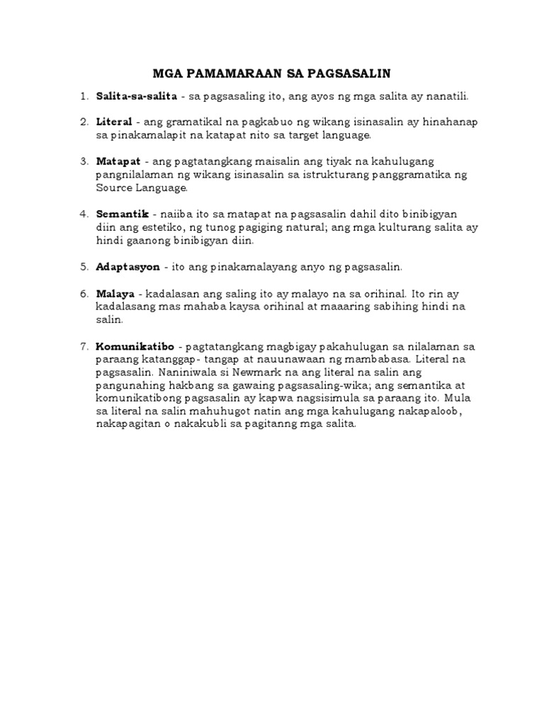 Fil 244 Mga Pamamaraan Sa Pagsasalin | PDF
