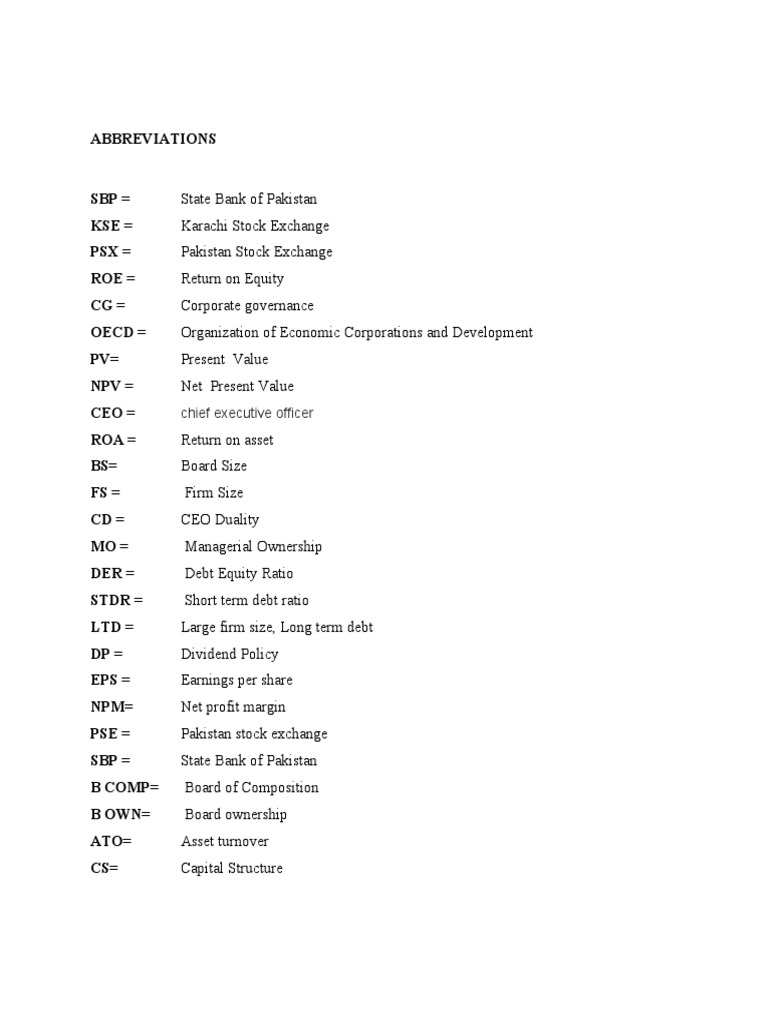 Abbreviations: Chief Executive Officer | Download Free PDF | Corporate ...