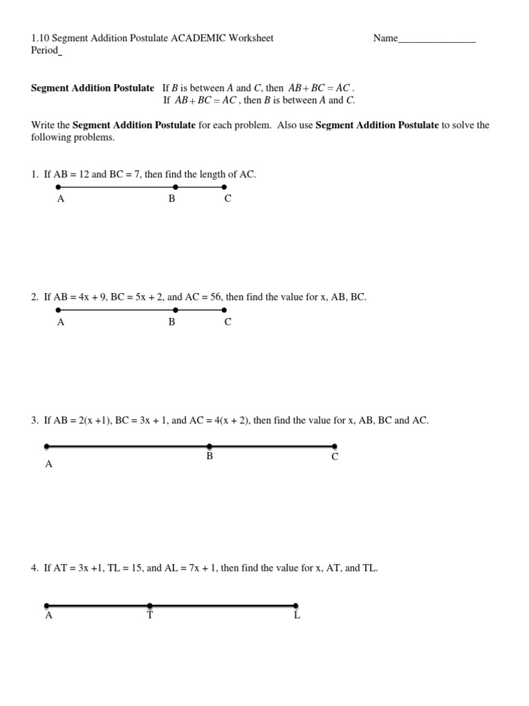 Segment Addition Postulate Worksheet | PDF | Teaching Methods & Materials