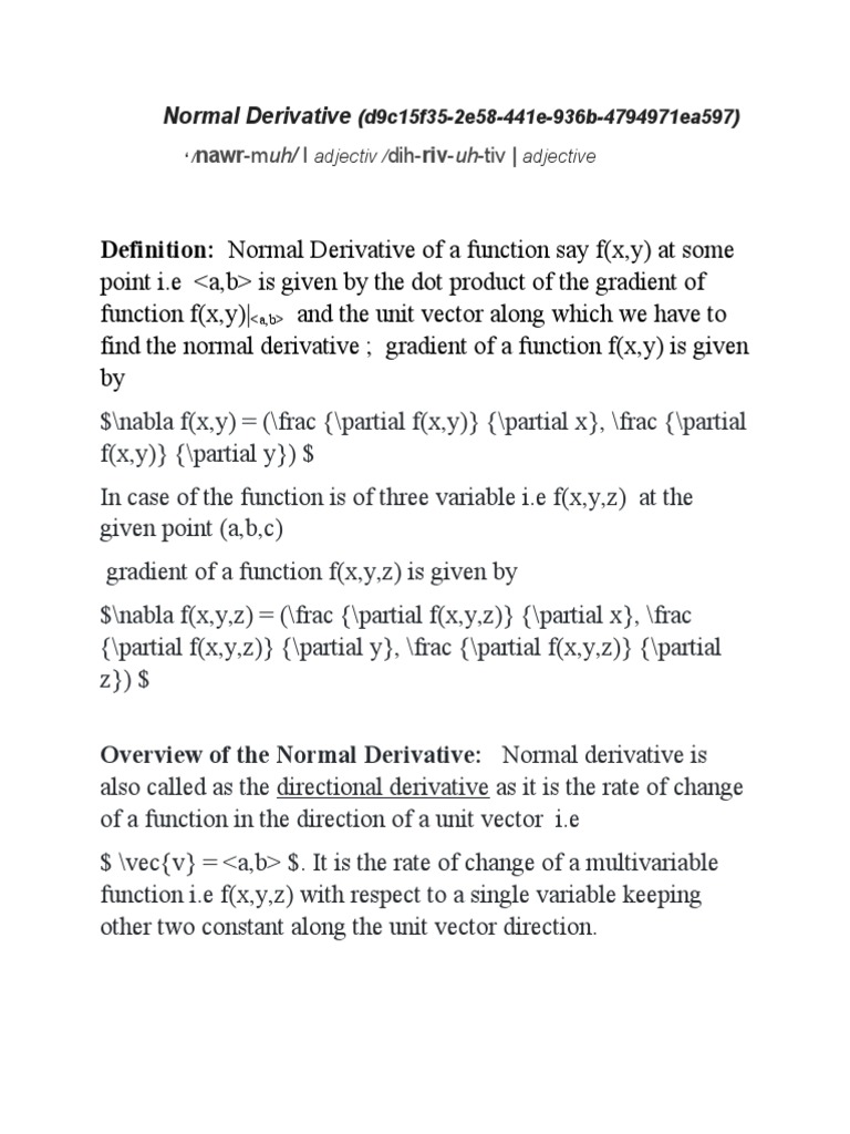 Definition: Normal Derivative of A Function Say F (X, Y) at Some | PDF ...