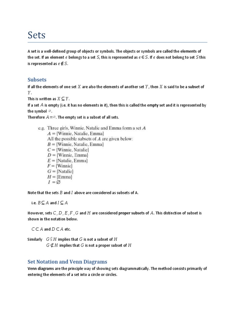 Sets Lecture Sheet | PDF