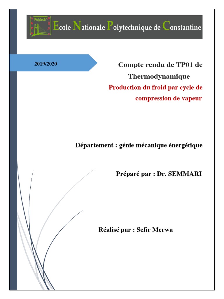 Production du Froid par Compression de Vapeur | PDF | Réfrigération | Froid