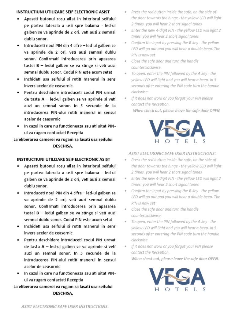 Instructiuni Utilizare Seif Electronic Asist | PDF | Architectural Elements