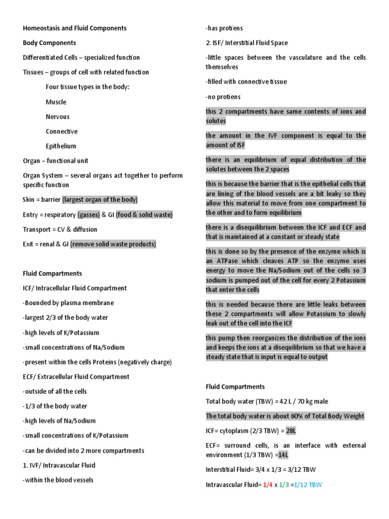 Homeostasis and Fluid Components | PDF | Homeostasis | Physiology