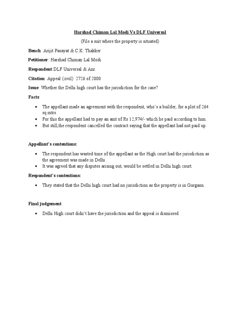 0 - Harshad Chiman Lal Modi Vs DLF Universal | PDF