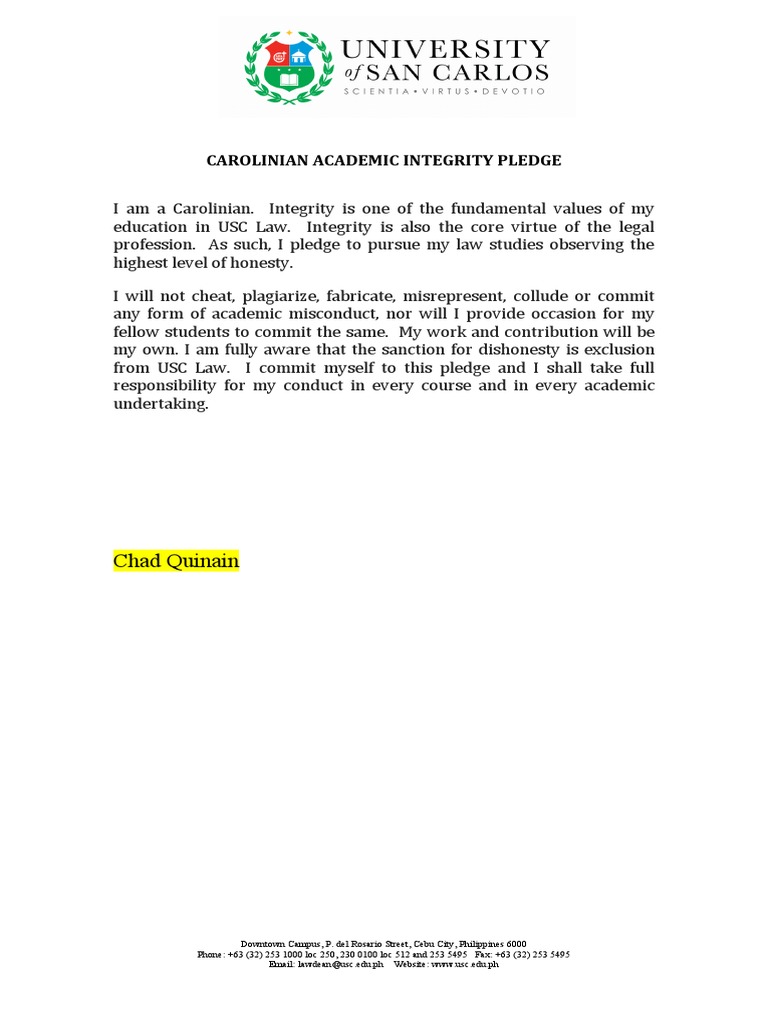 Carolinian Academic Integrity Pledge | PDF