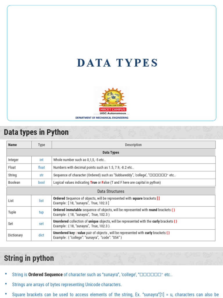 Datatypes: Department of Mechanical Engineering | PDF | Data Type ...