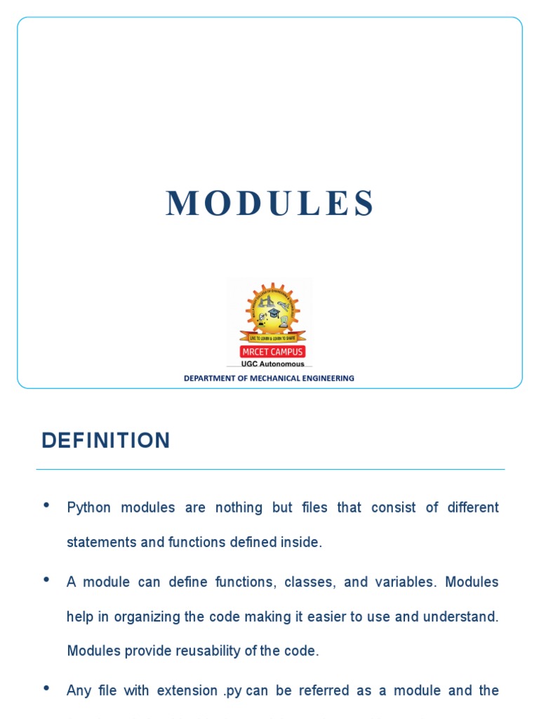 Modules: Department of Mechanical Engineering | PDF