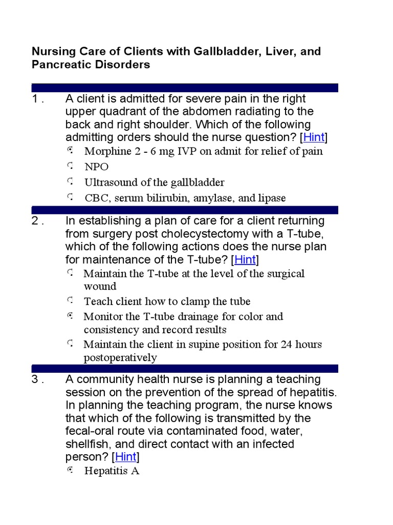 Nursing Care of Clients With Gallbladder, Liver, and Pancreatic ...