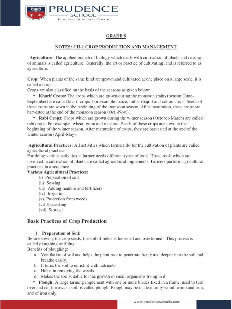 Notes Crop Production and Management PDF | PDF | Fertilizer | Plough