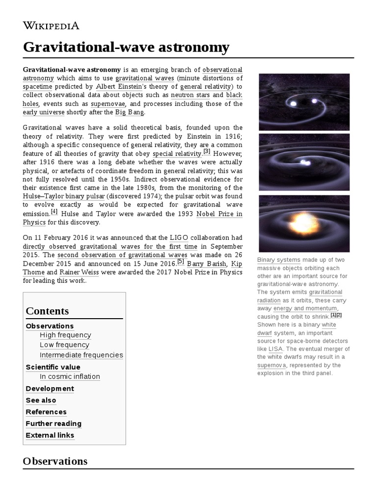 Gravitational-Wave Astronomy Is An Emerging Branch of Observational ...