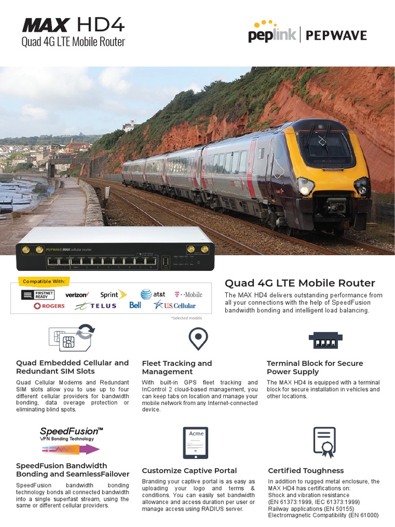 Pepwave Max hd4 Datasheet | PDF | Wi Fi | 4 G