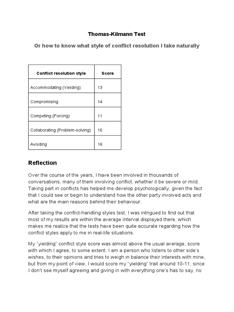 Or How To Know What Style of Conflict Resolution I Take Naturally | PDF ...