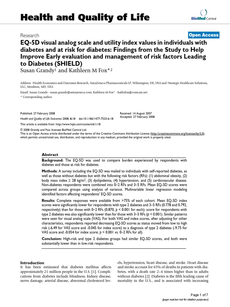 Health and Quality of Life: Susan Grandy and Kathleen M Fox | PDF ...