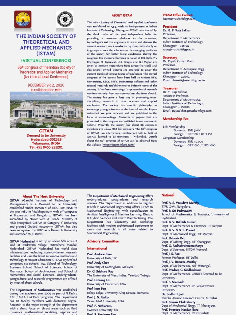 ISTAM 2020 Brochure 29-8-2020 | PDF | Academia | Science