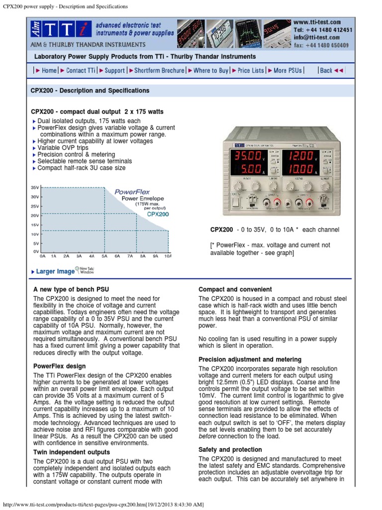 TTI CPX200 Specifications | PDF | Power Supply | Electricity