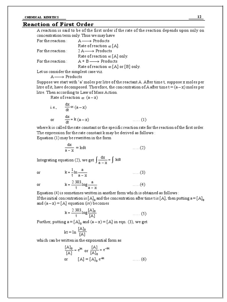 Reaction of First Order: Chemical Kinetics | Download Free PDF ...