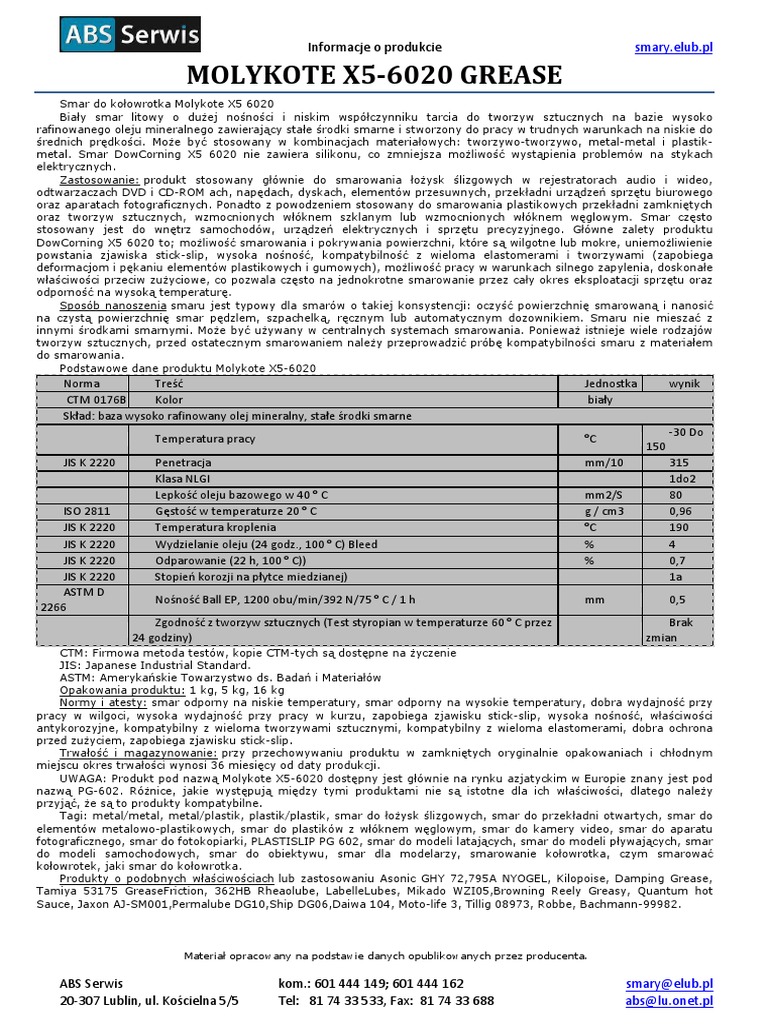 Molykote X5-6020 Grease | PDF