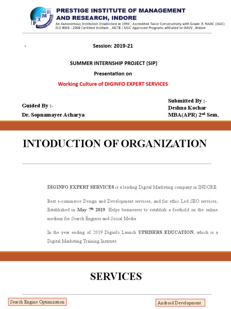 Session: 2019-21: Working Culture of DIGINFO EXPERT SERVICES | PDF ...