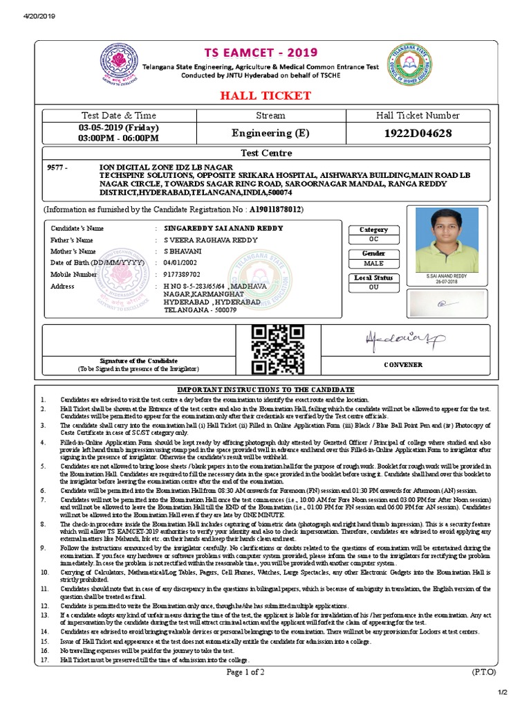 Test Date & Time Stream Hall Ticket Number | PDF | Test (Assessment ...