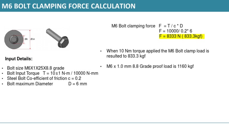 M6 Bolt Clamp Force Calculation PDF | PDF