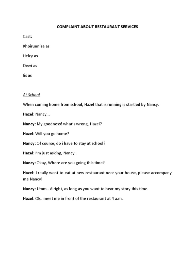 Complaint About Restaurant Services | PDF | Waiting Staff | Restaurant ...