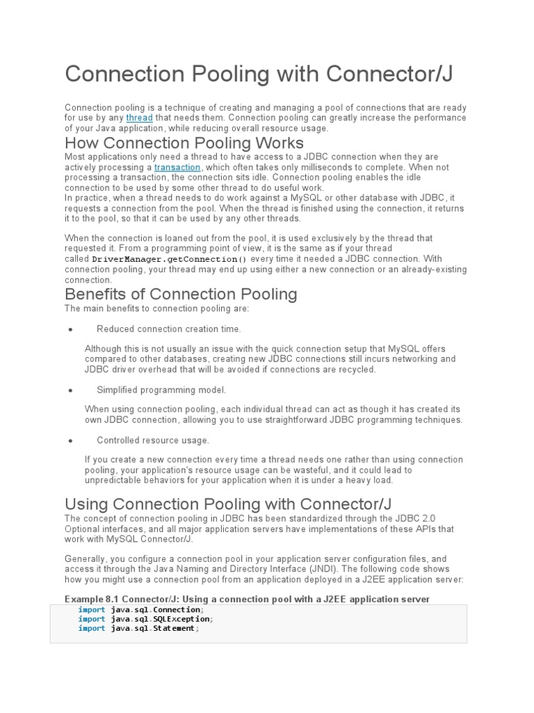 Connection Pooling With Connector/J | PDF | Application Server | Java Platform