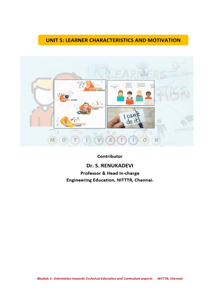 Unit 5: Learner Characteristics and Motivation: Contributor | PDF ...