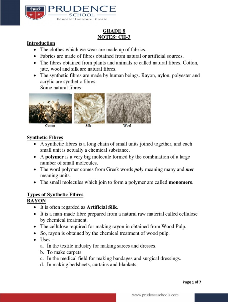 Notes (Synthetic Fibres and Plastics) PDF | PDF | Plastic | Synthetic Fiber