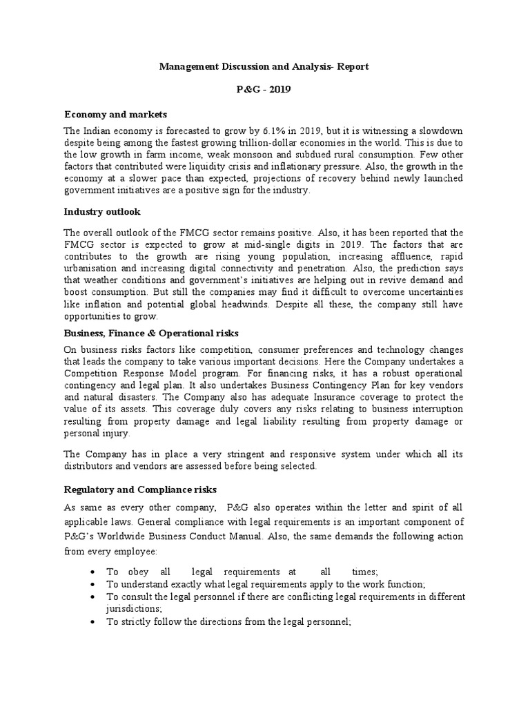 Management Discussion and Analysis-Report P&G - 2019 Economy and ...