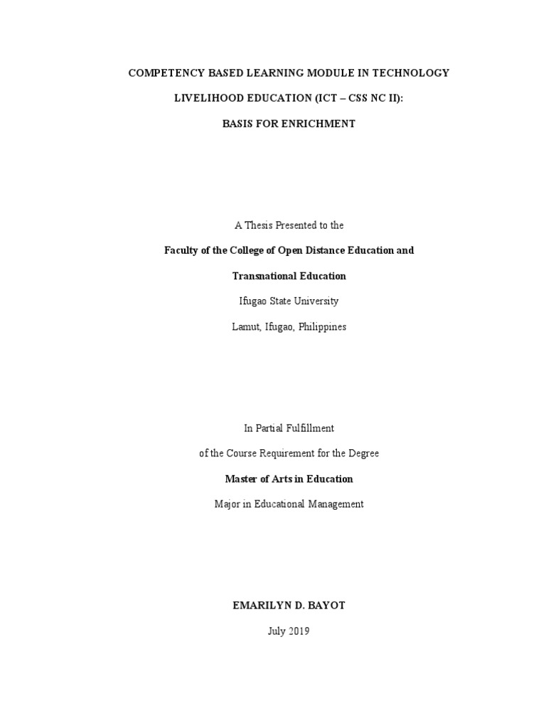 Competency Based Learning Module in Technology Livelihood Education ...