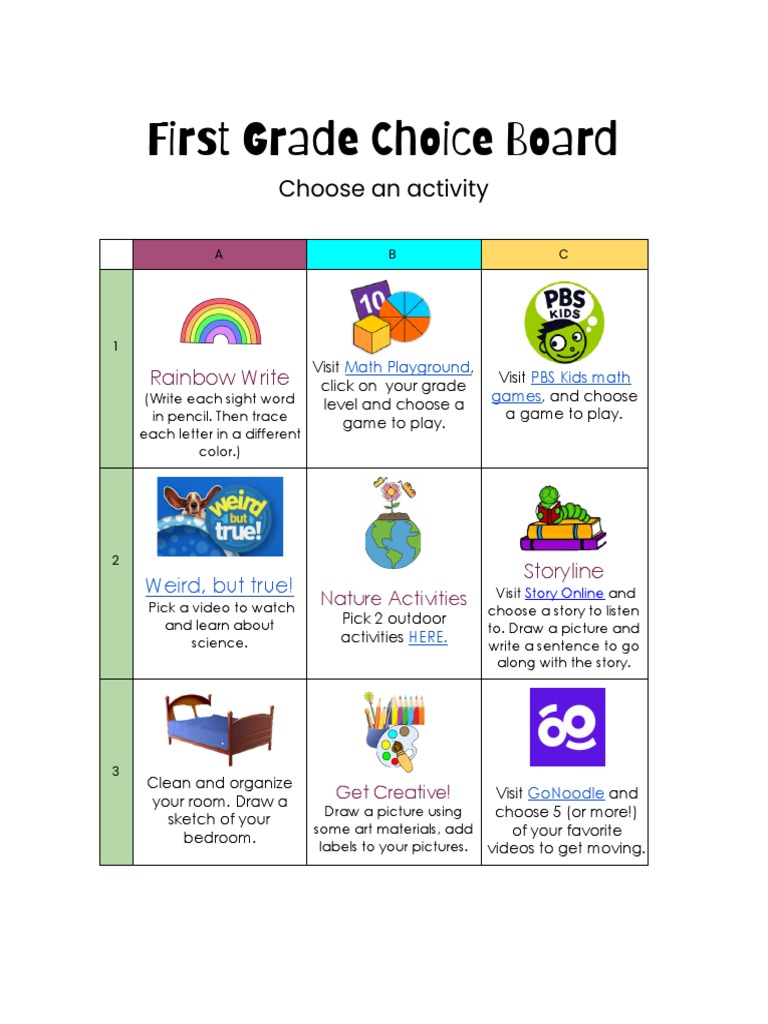 Firstgrade Choice Board | PDF