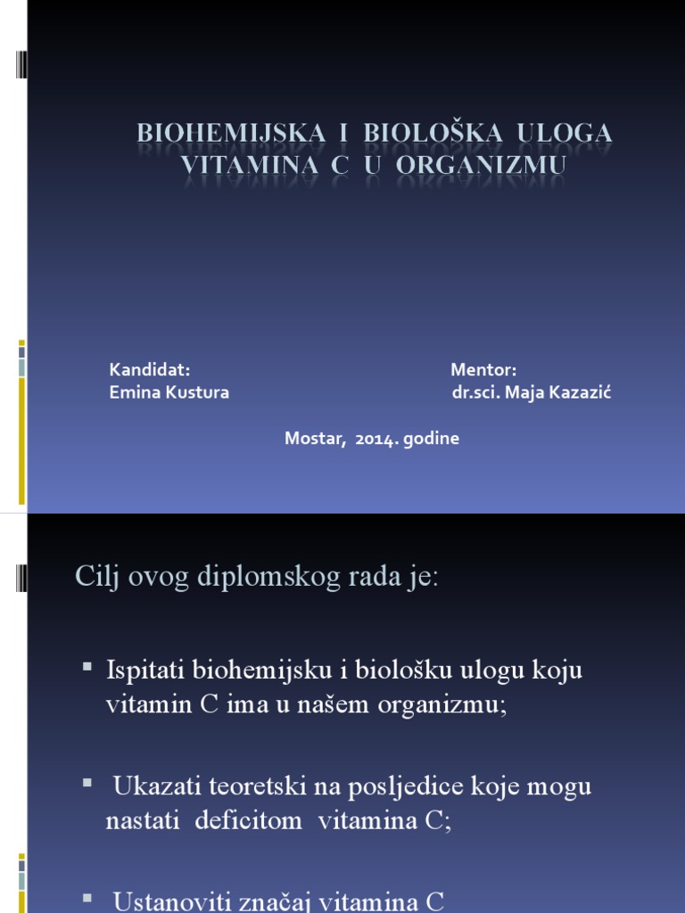 Biohemijska I Biološka Uloga Vitamina C U Organizmu | PDF