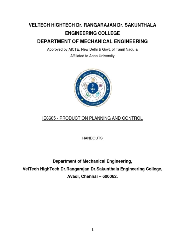 Department of Mechanical Engineering: Veltech Hightech Dr. Rangarajan Dr. Sakunthala Engineering ...