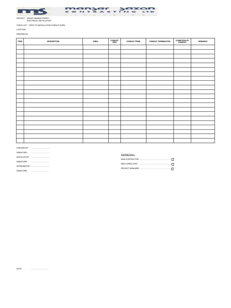 Shanti Ananda Phase II Conduit Checklist | PDF