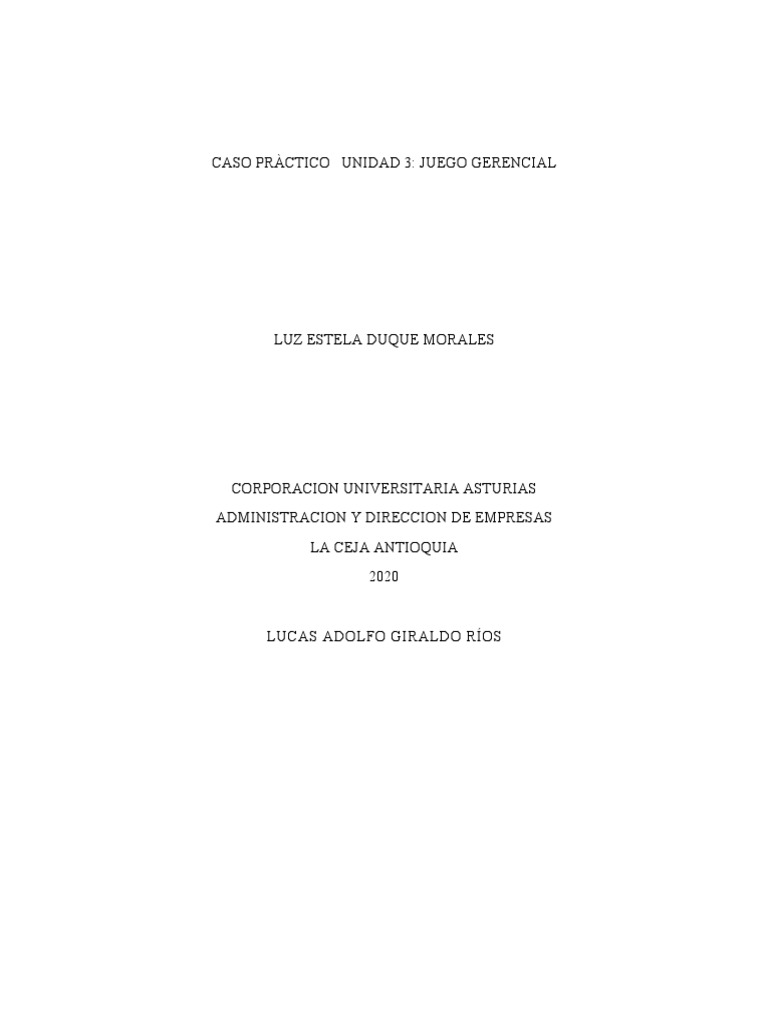 Caso Practico Unidad 3 Juego Gerencial | PDF | Depreciación | Utilidad