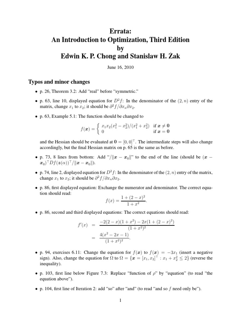 Errata: An Introduction To Optimization, Third Edition by Edwin K. P ...