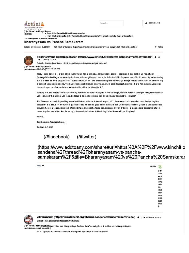 Bharanyasam Vs Pancha Samskaram - Dharma Sandeha | PDF | Hindu ...