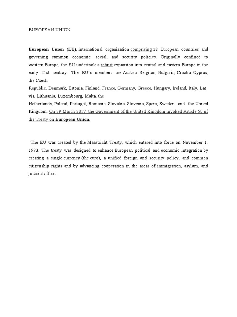 European Union (EU), International Organization Comprising 28 European ...