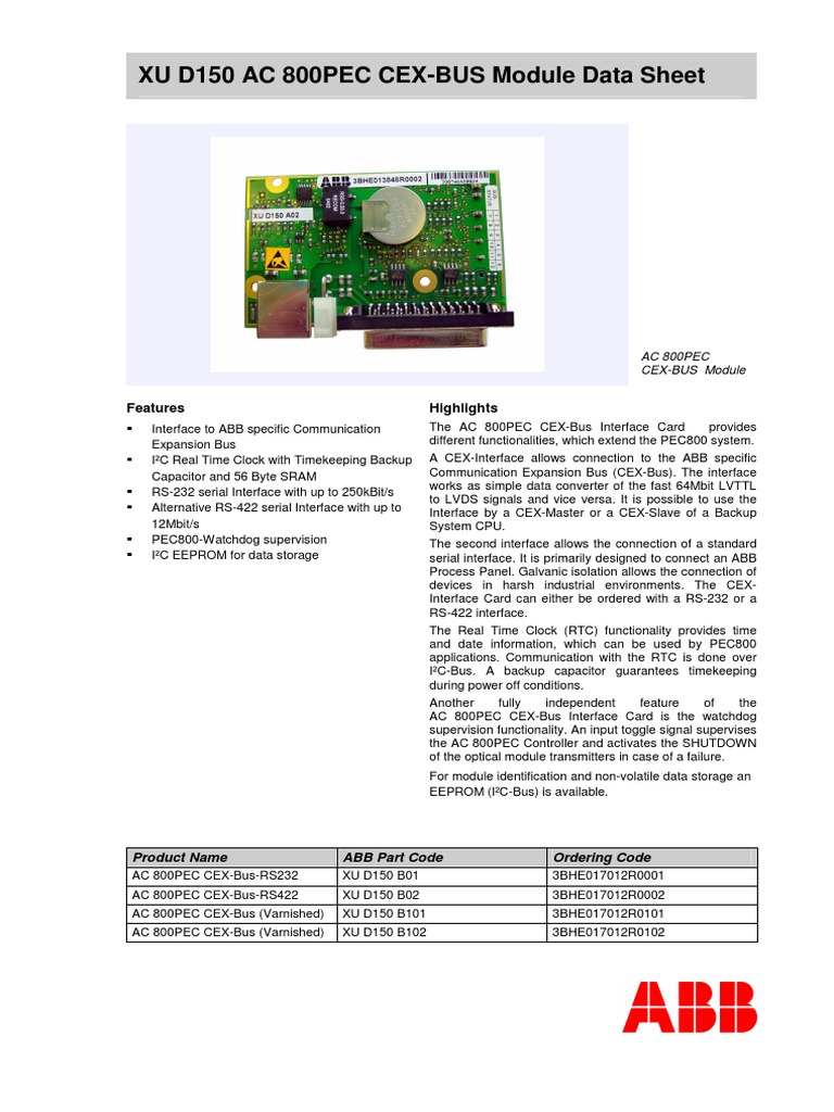 XU D150 AC 800PEC CEX-BUS Module Data Sheet: Features Highlights | PDF ...