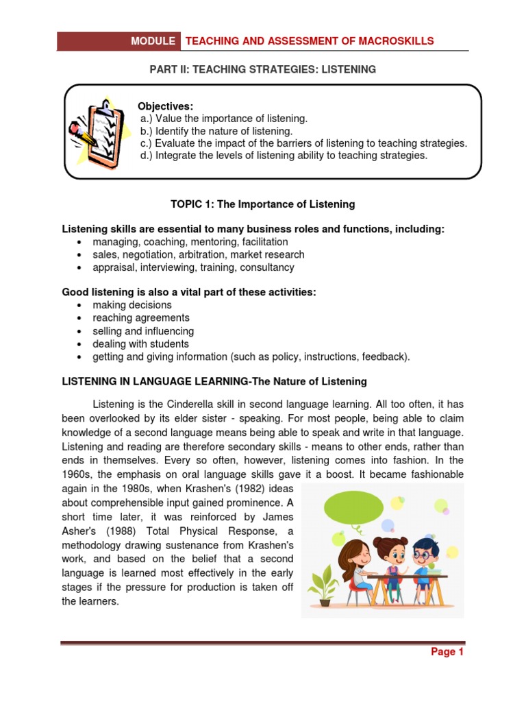 Part 2 - Topic 1 Teaching Strategies - Listening | PDF | Semiotics ...