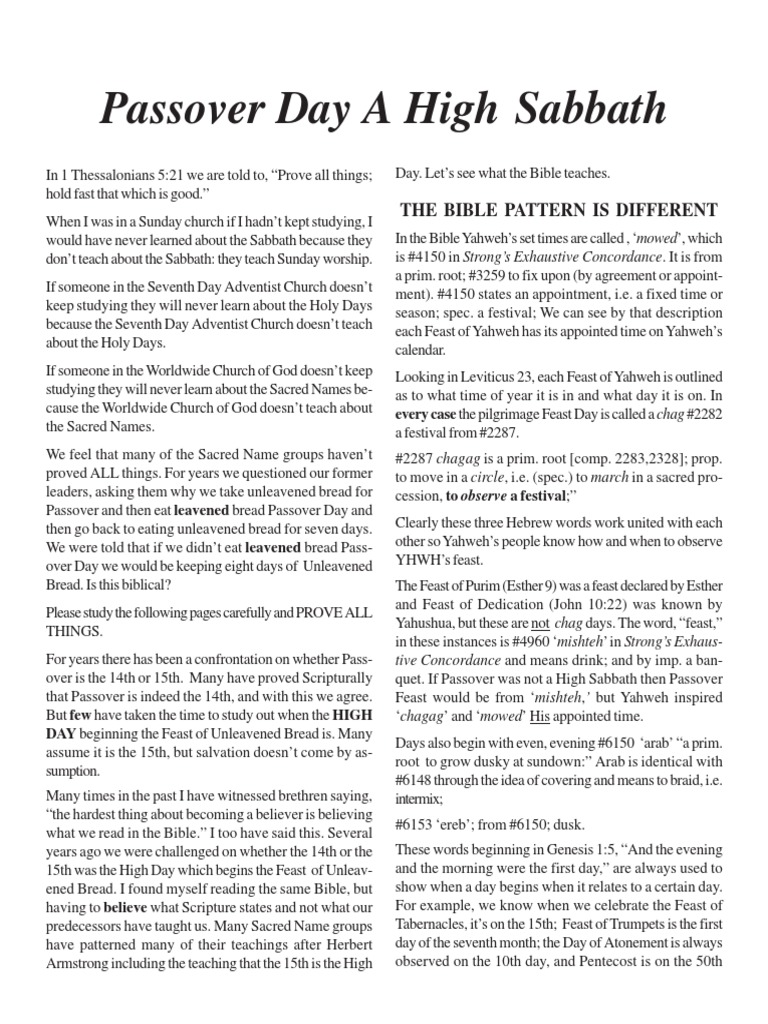 Passover Day A High Sabbath The Bible Pattern Is Different Pdf