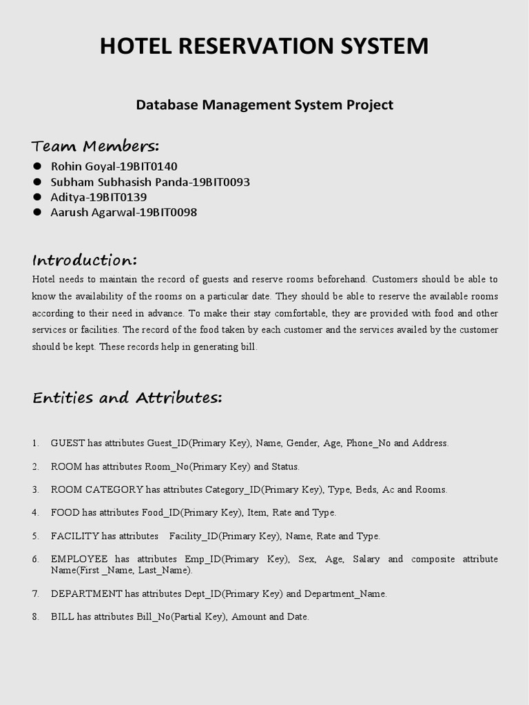 Hotel Reservation System Final Pdf Databases Business