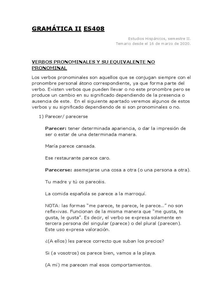 ES408 Gramatica II Convertido 1 | PDF | Pronombre | Verbo
