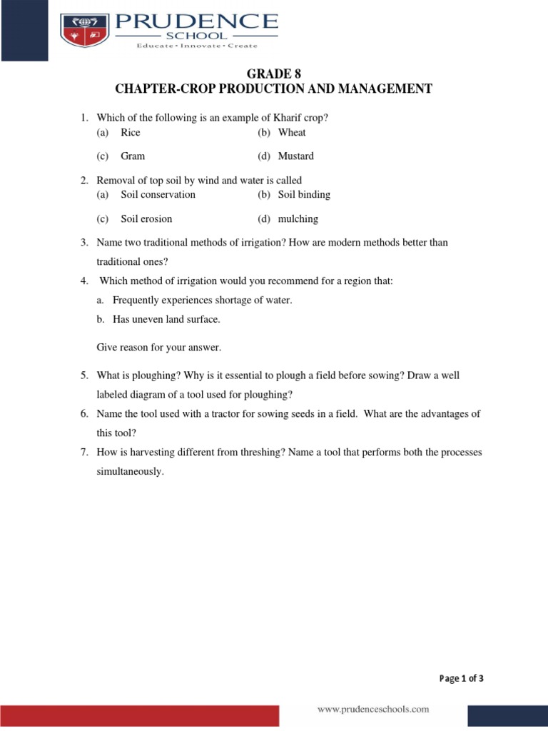 Crop Production and Management Worksheet PDF | PDF