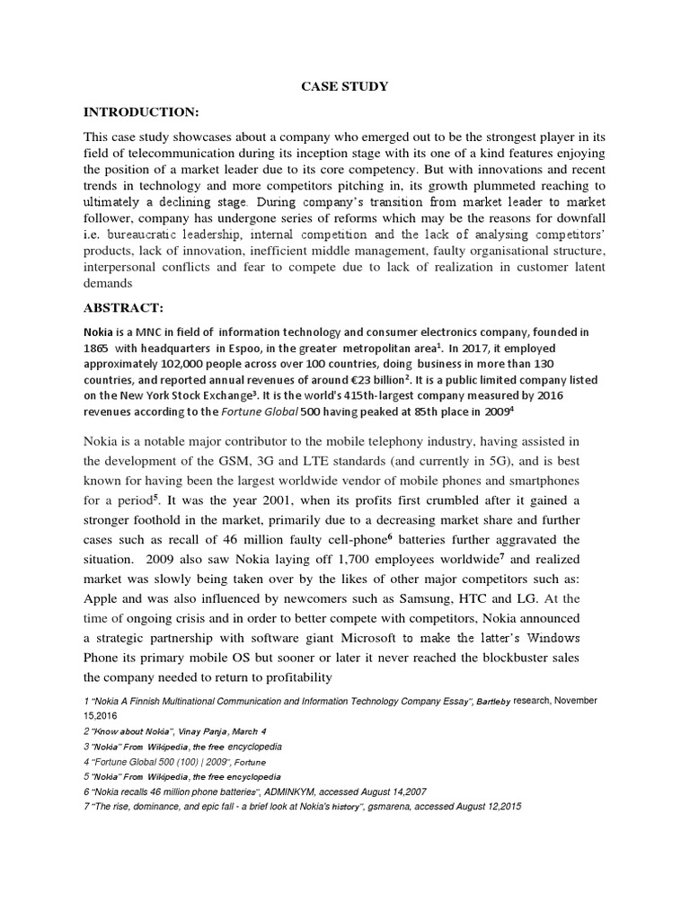Nokia Case Study | PDF | Nokia | Strategic Management