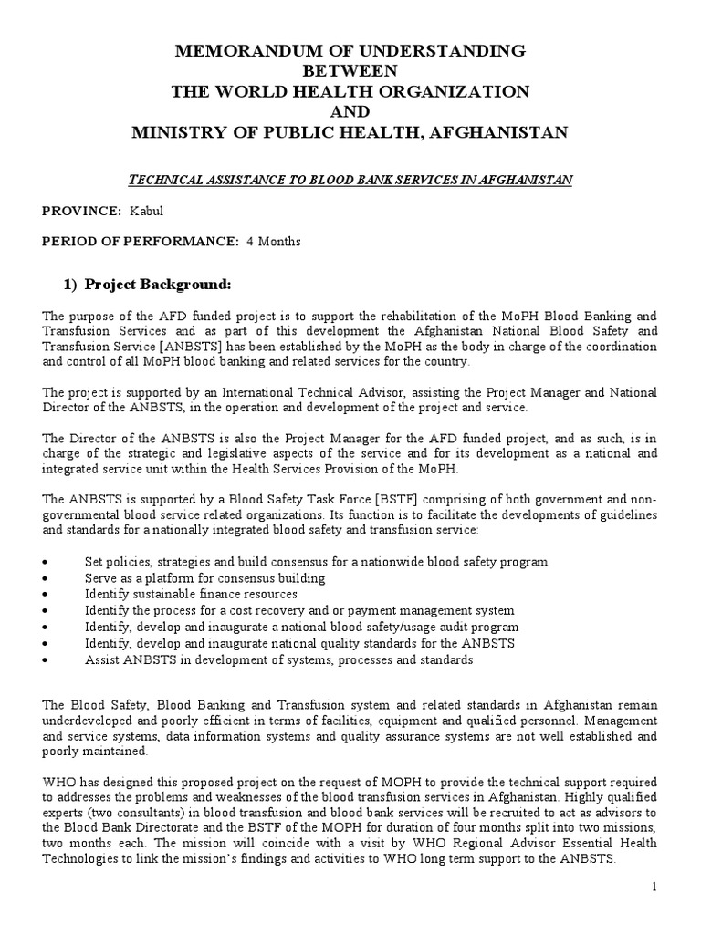 MoU Guide | PDF | World Health Organization | Blood Transfusion