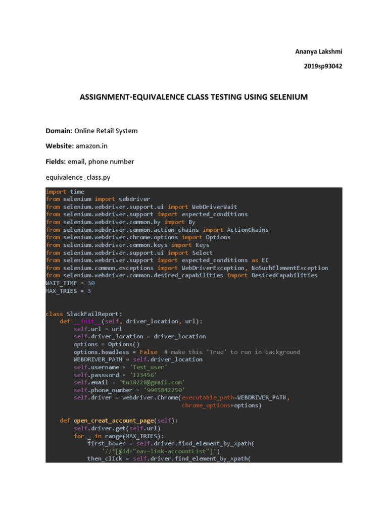 Assignment-Equivalence Class Testing Using Selenium | PDF | Information ...