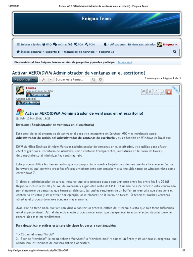 Activar AERO (DWM Administrador de Ventanas en El Escritorio) - Enigma ...